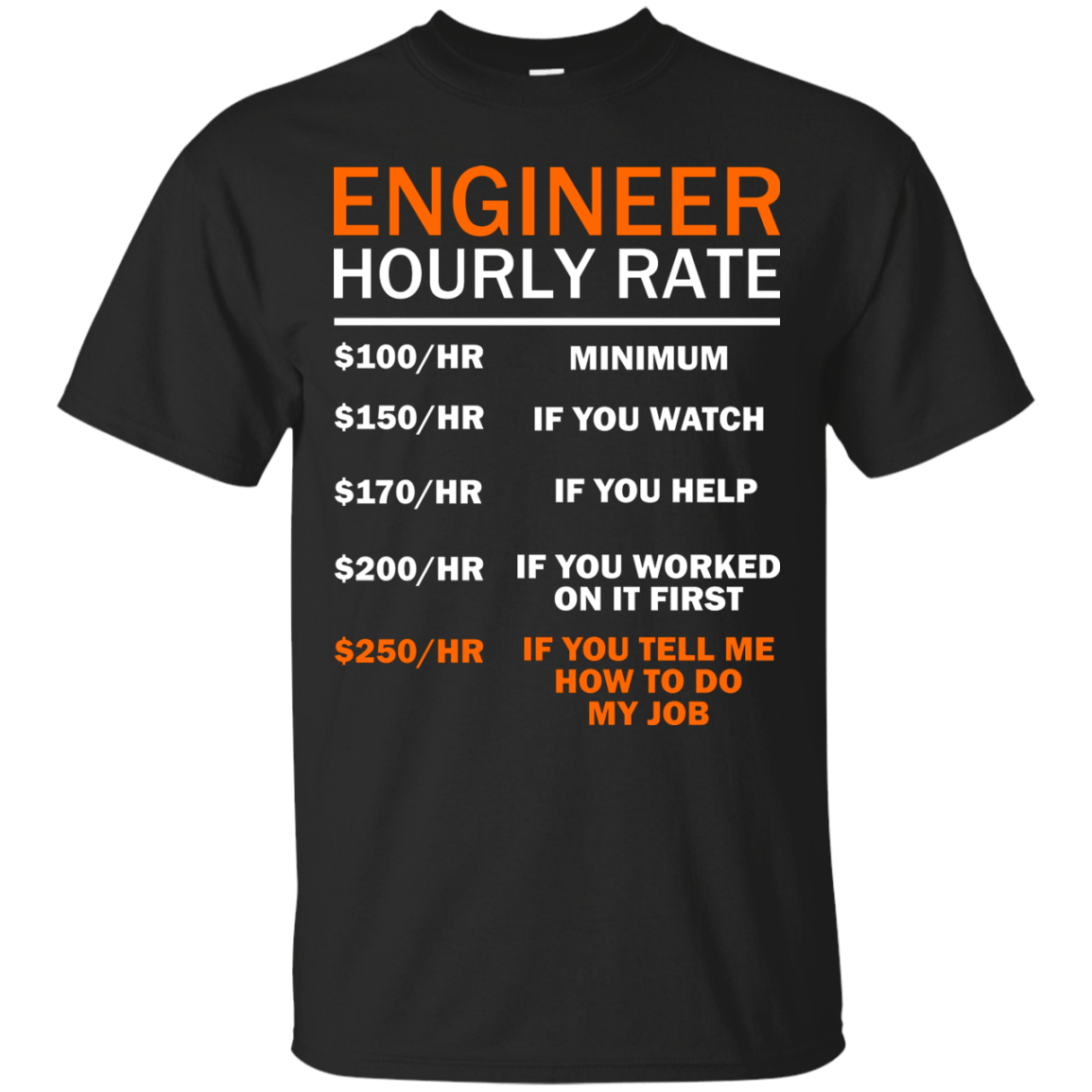 Engineer Hourly Rate | Funny T-shirts | Engineering Outfitters
